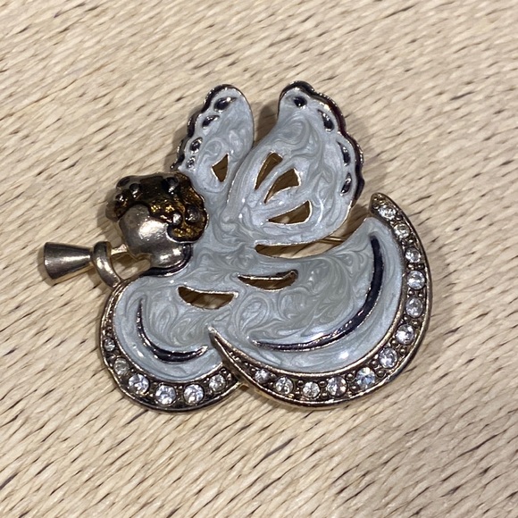 Jewelry | Enamel Rhinestones Trumpet Angel Brooch Pin | Poshmark